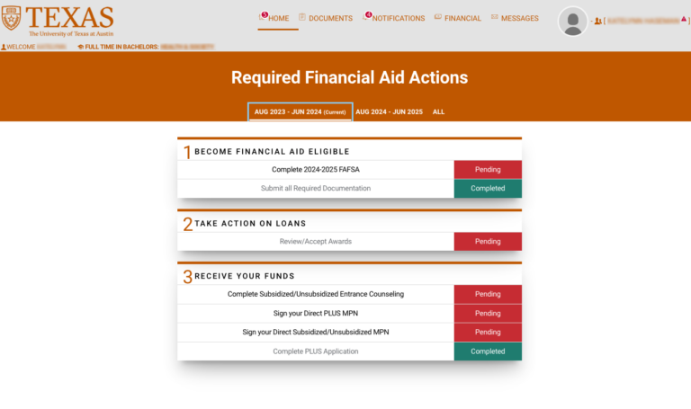 My Financial Aid Portal - University of Texas at Austin